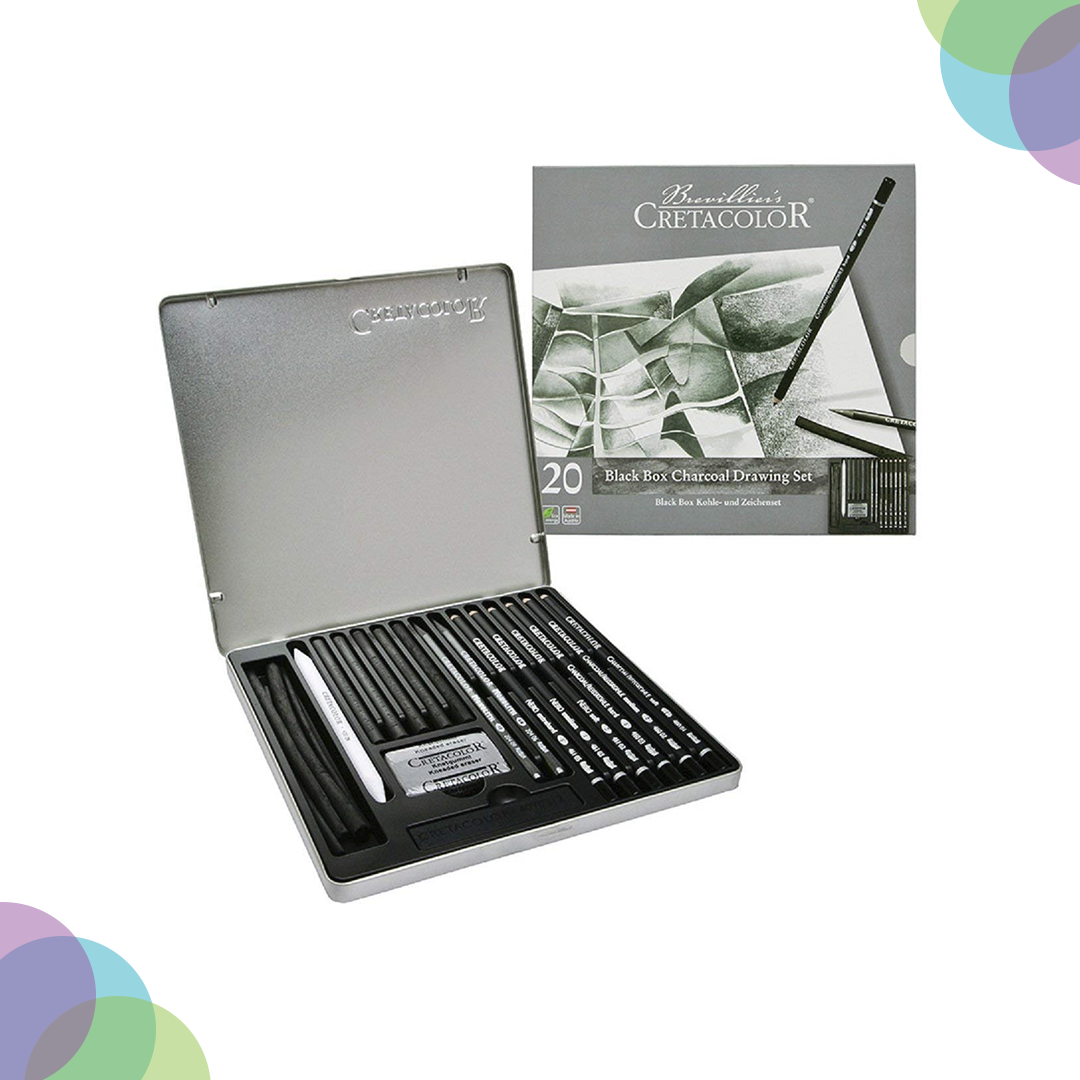 CRETACOLOR Black Box Charcoal Drawing Set of 20 – Tin Box – Hakimi ...